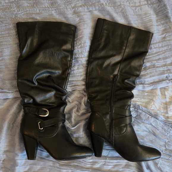Rampage | Shoes | Rampage Ellery Tall Black Boots Wblock Heel Womens 8m ...